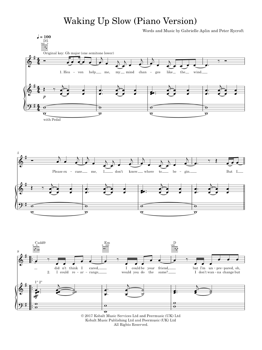 waking up slow Sheet music for Piano, Vocals: Music Notes