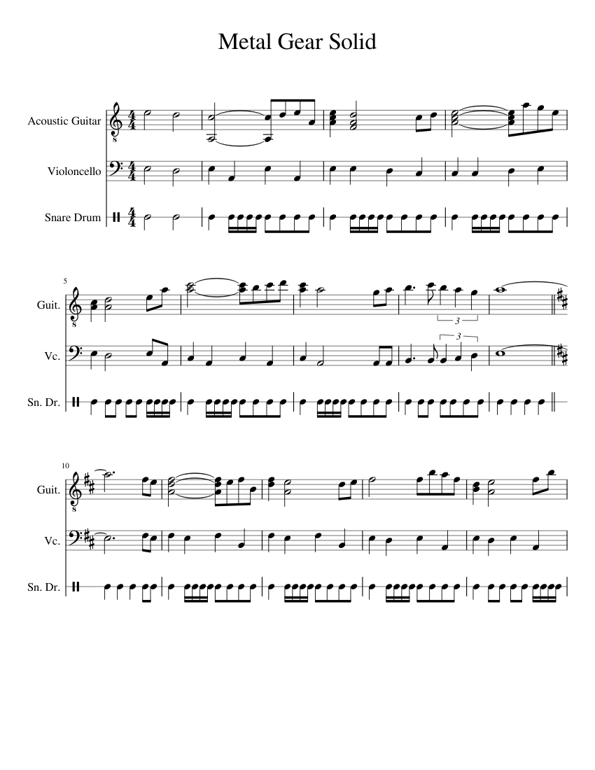 Metal Gear Solid Sheet music for Snare drum, Cello, Guitar (Mixed Trio ...