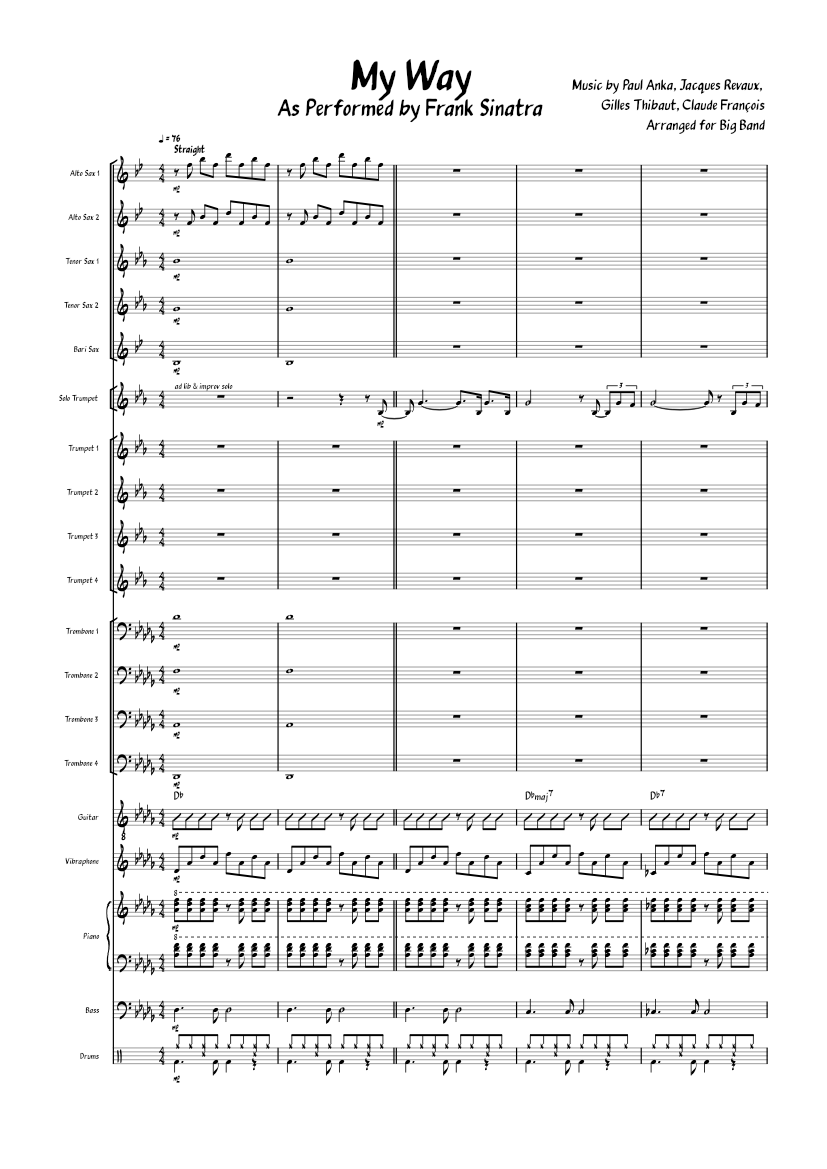 My Way Big Band Arrangement Sheet Music with Chords for Piano, Trombone ...