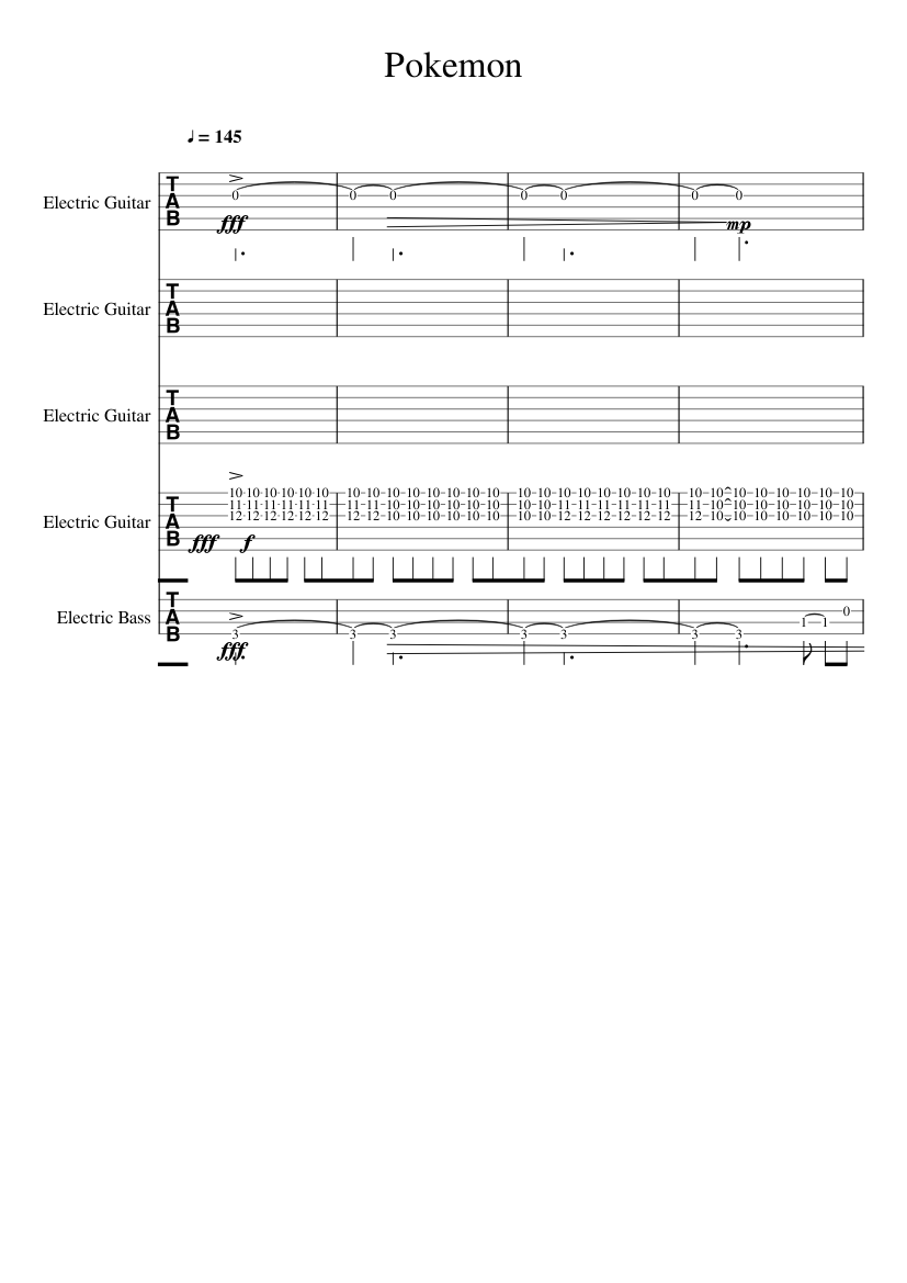 Pokemon guitar tab Sheet music for Guitar, Bass guitar (Solo ...