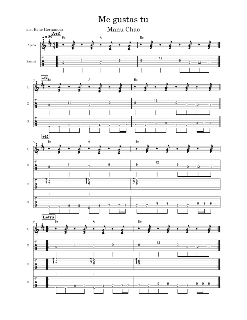Me gustas tu – Manu Chao Sheet music for Piano, Guitar (Piano Quartet ...