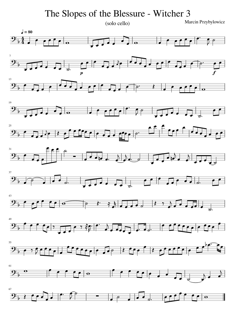 Slopes of the Blessure - Witcher 3 Sheet Music for Cello (Solo ...