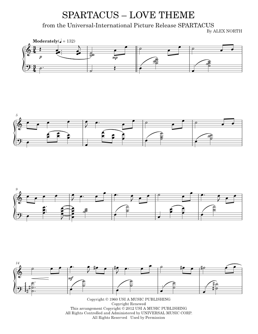 Play Official version of Spartacus - Love Theme sheet music by Alex ...