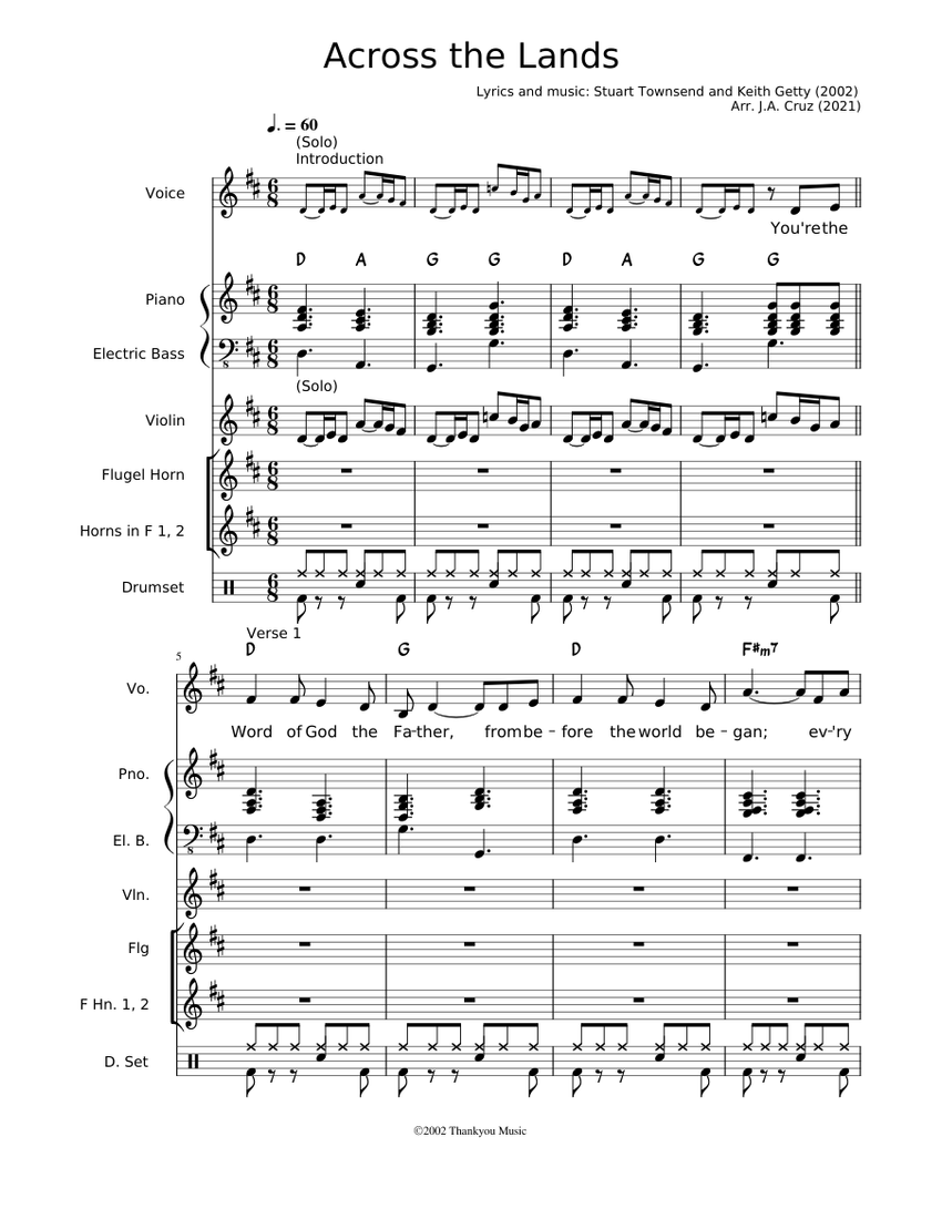 Across the Lands – Keith Getty and Stuart Townsend Sheet music for ...