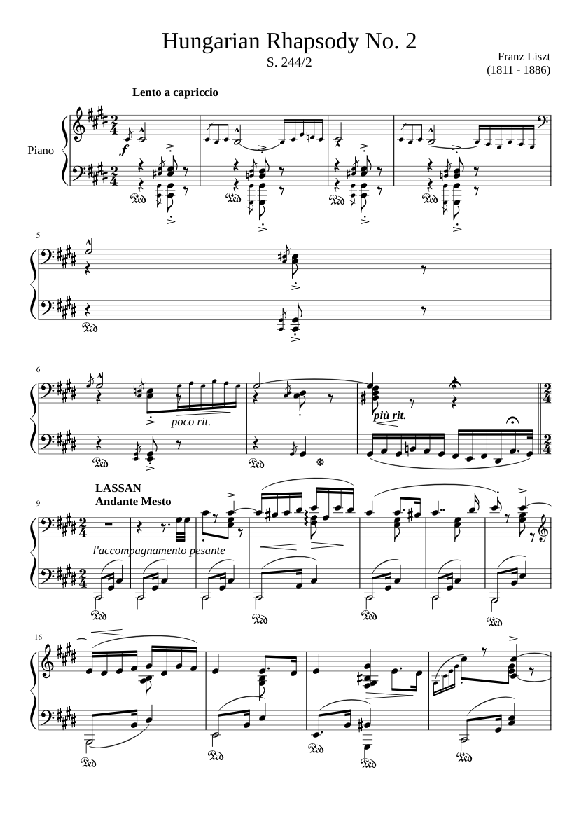 Hungarian Rhapsody No. 2 – Franz Liszt Sheet Music for Piano (Solo) | MuseScore.com