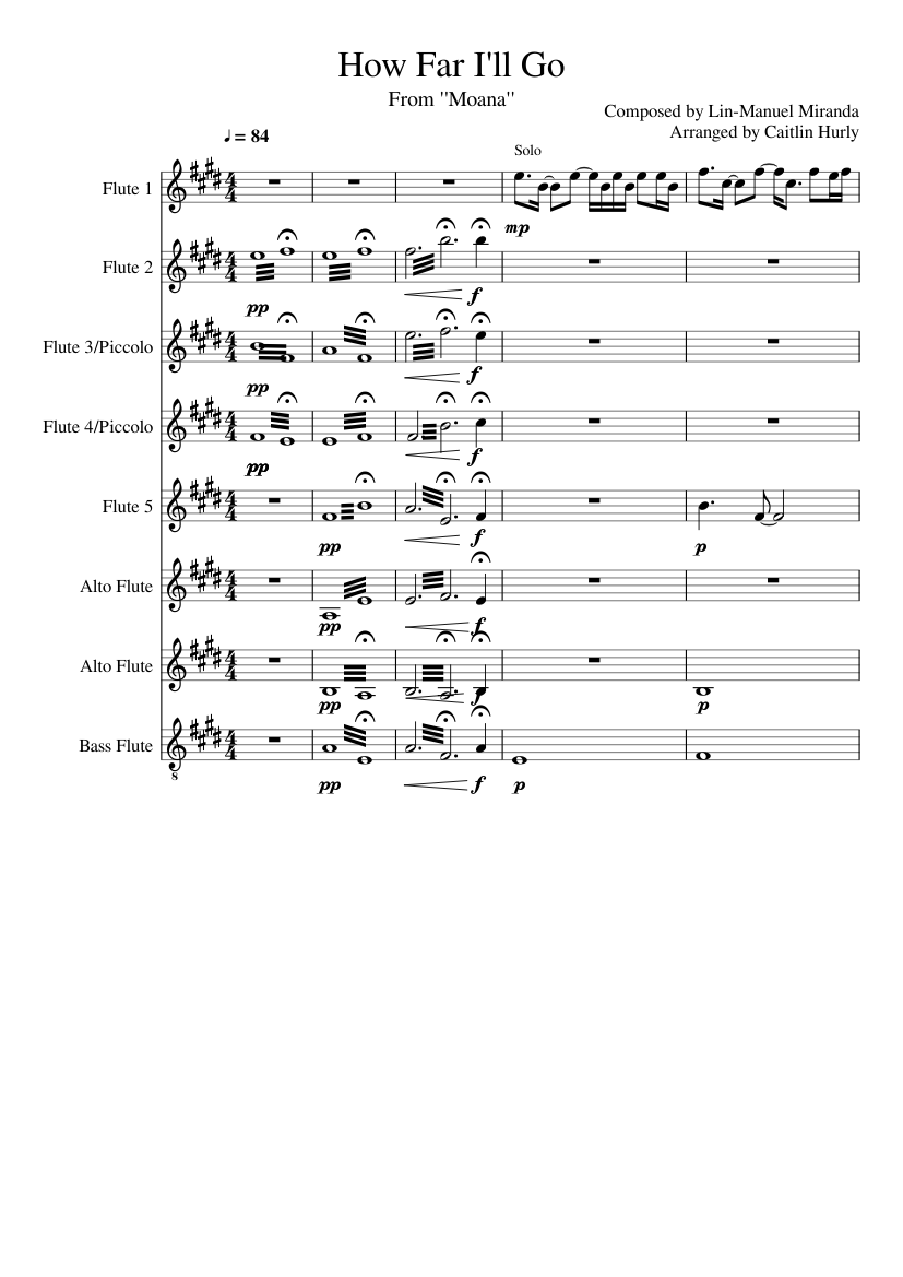 How Far I'll Go Moana Sheet Music for Flute, Flute alto, Flute bass ...