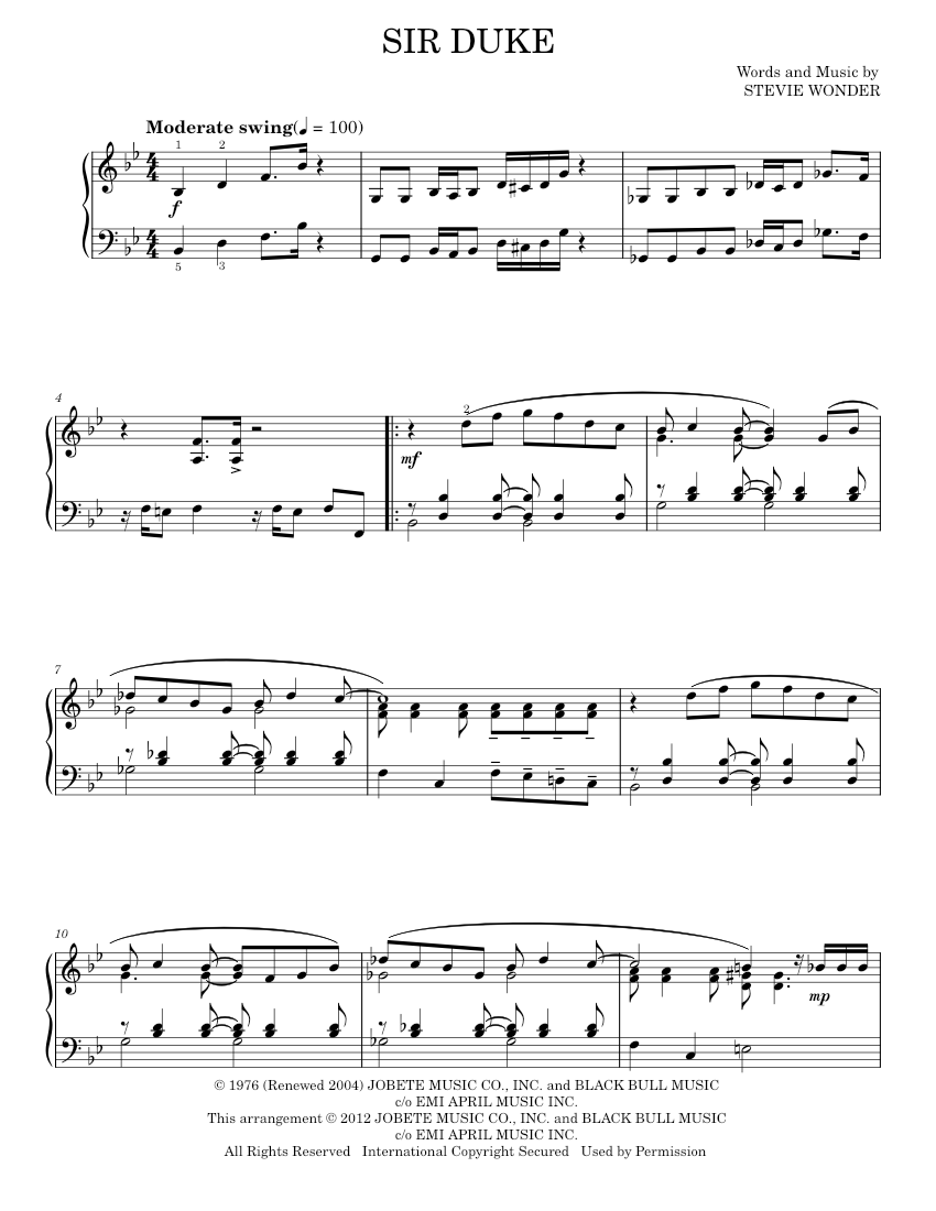 sir duke Sheet music for Piano by Stevie Wonder Official | MuseScore.com