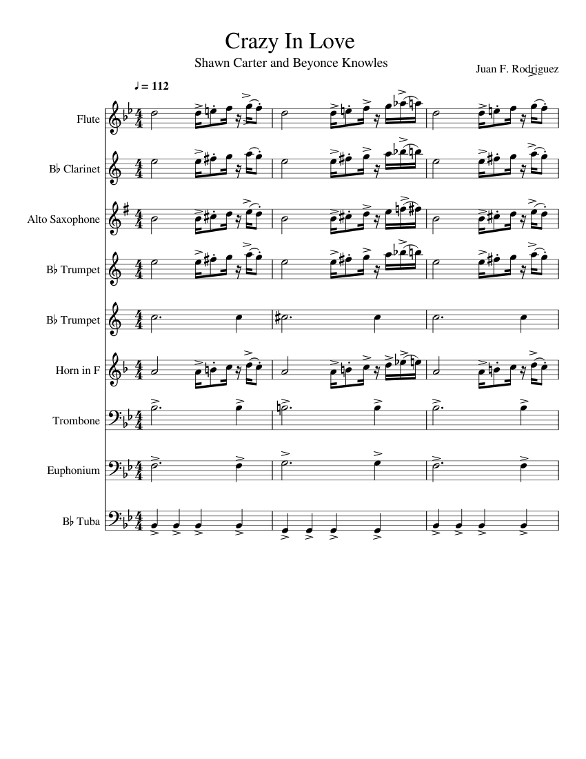 Crazy In Love Short Sheet music for Trumpet (In B Flat), Trombone, Flute, Clarinet (In B Flat ...