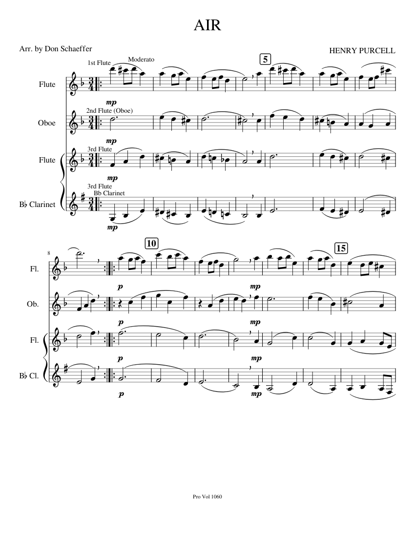 AIR Sheet music for Flute, Oboe, Clarinet in b-flat (Mixed Quartet ...