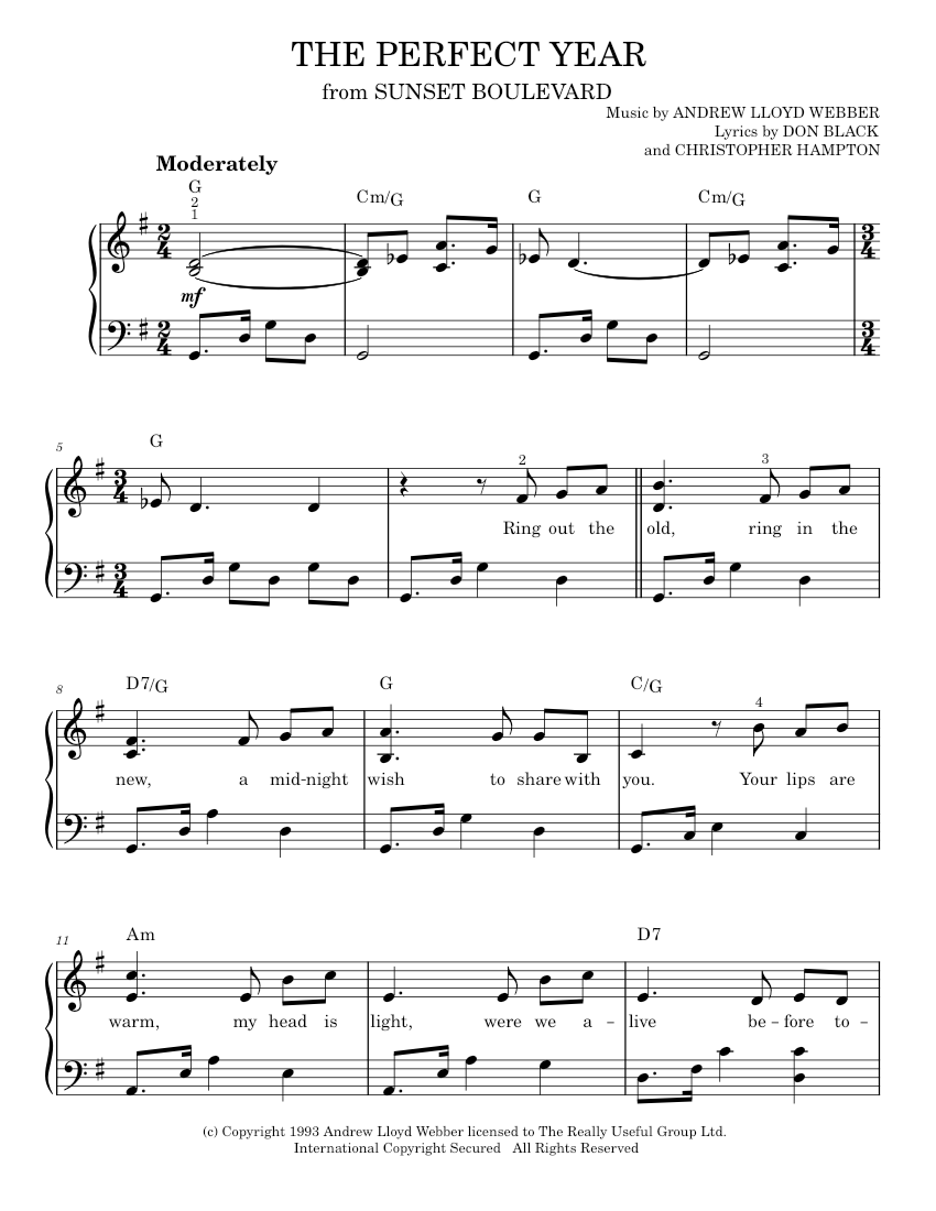 The Perfect Year (from Sunset Boulevard) Sheet music for Piano by ...