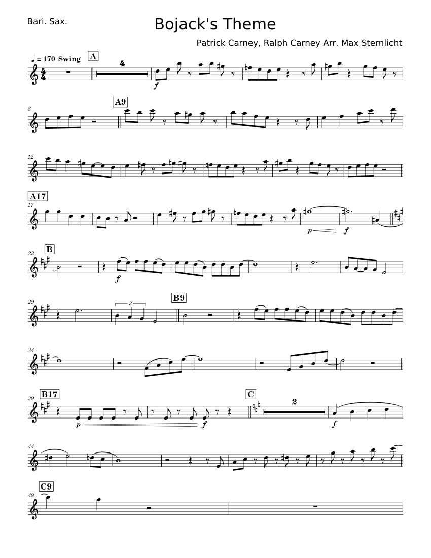 BoJack's Theme - Patrick Carney, Ralph Carney Sheet music for Saxophone ...