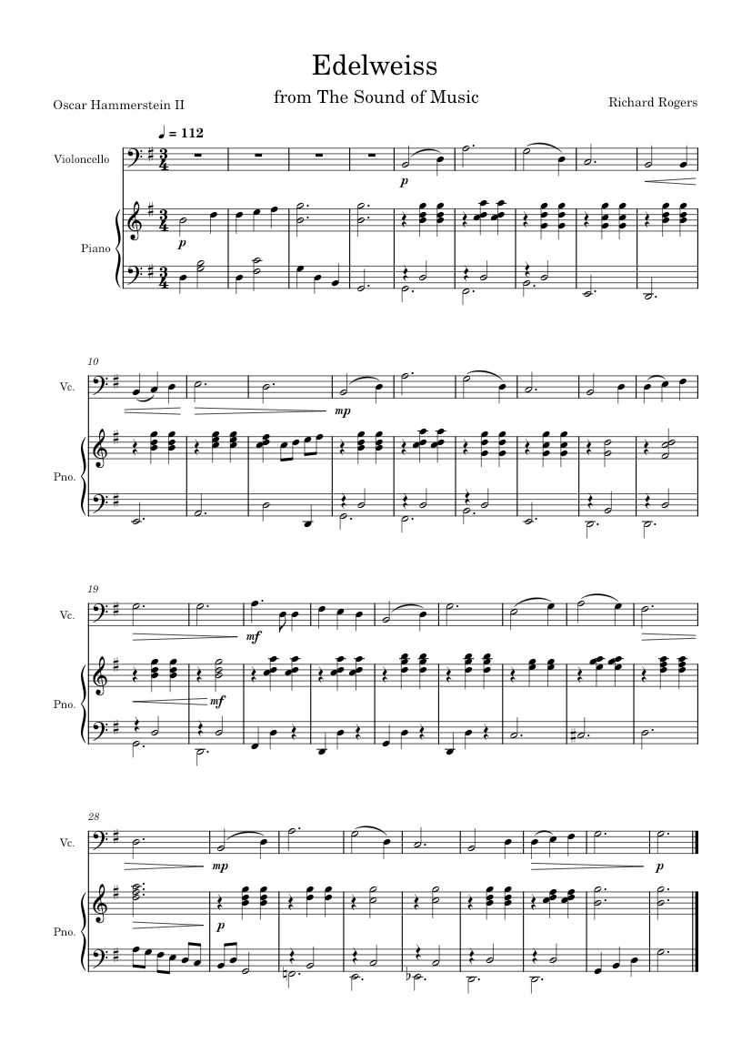 Edelweiss (Cello and Piano) Sheet music for Piano, Cello (Solo ...