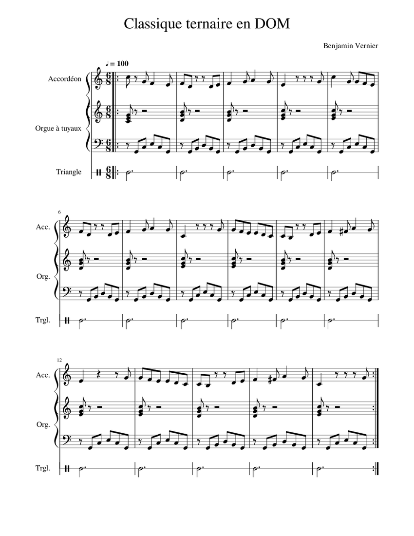Classique ternaire en DOM Sheet music for Accordion, Organ, Triangle ...
