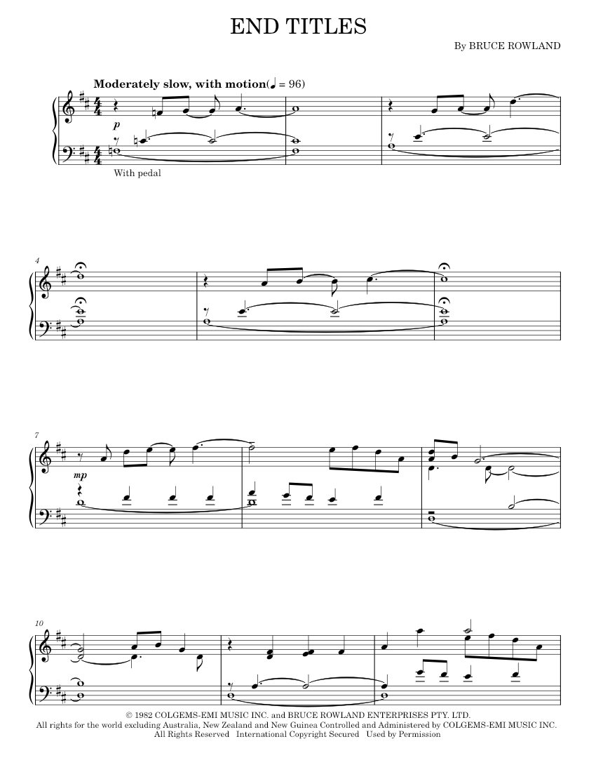 End Titles Sheet music for Piano by Bruce Rowland, The Man From Snowy ...
