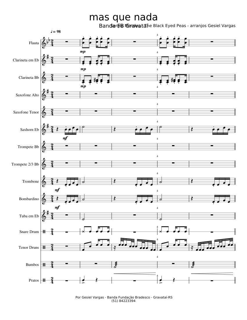 Mas que nada Sheet Music for Trombone, Euphonium, Tuba, Flute & more ...