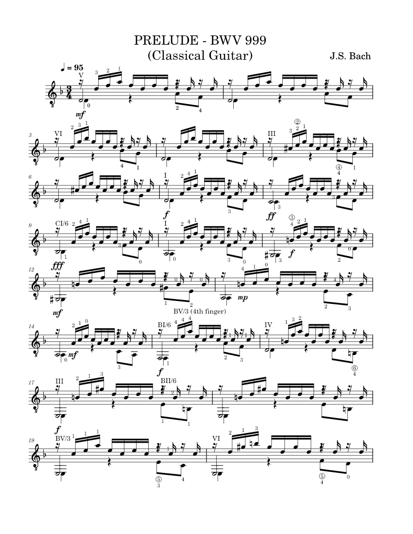 PRELUDE - BWV 999 Classical Guitar Sheet music for Guitar (Solo ...