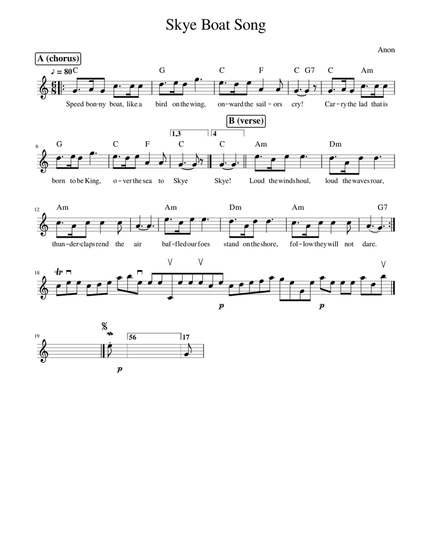 Skye Boat Song % title Sheet music for Piano (Solo) Easy | Musescore.com