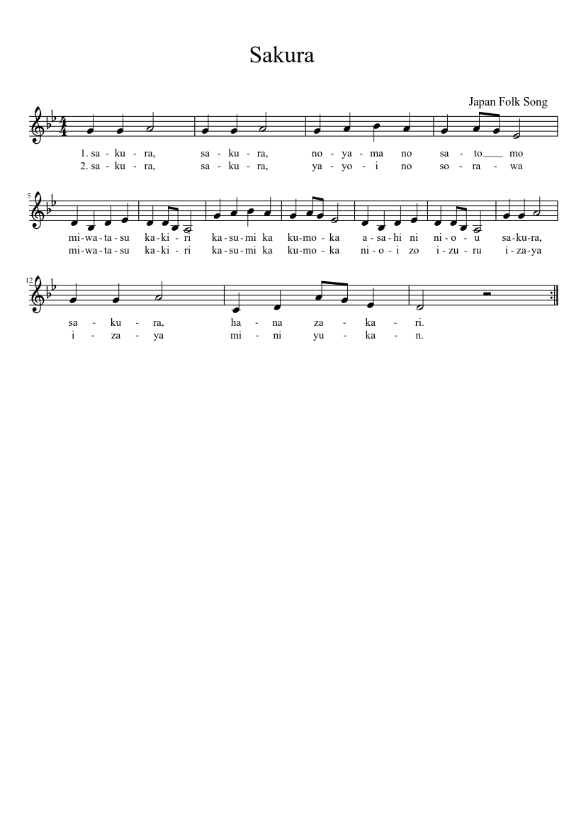 Sakura, sakura Sheet Music for Soprano (Solo) | MuseScore.com