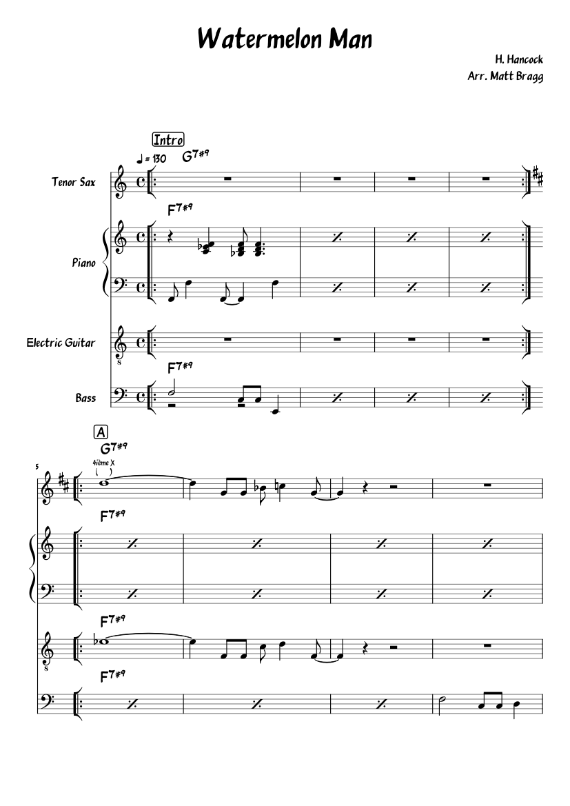 Watermelon Man Sheet music for Piano, Saxophone tenor, Guitar, Bass ...