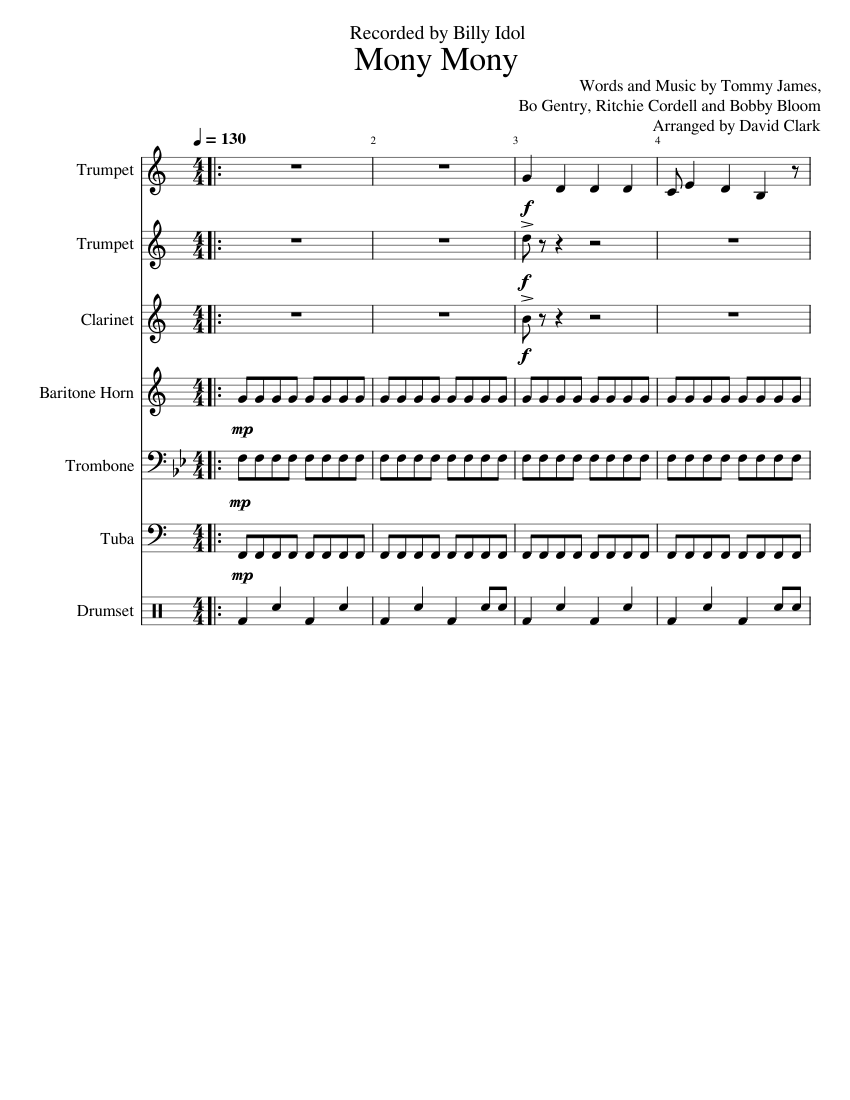 Mony Mony - Billy Idol Sheet music for Trombone, Tuba, Drum group ...