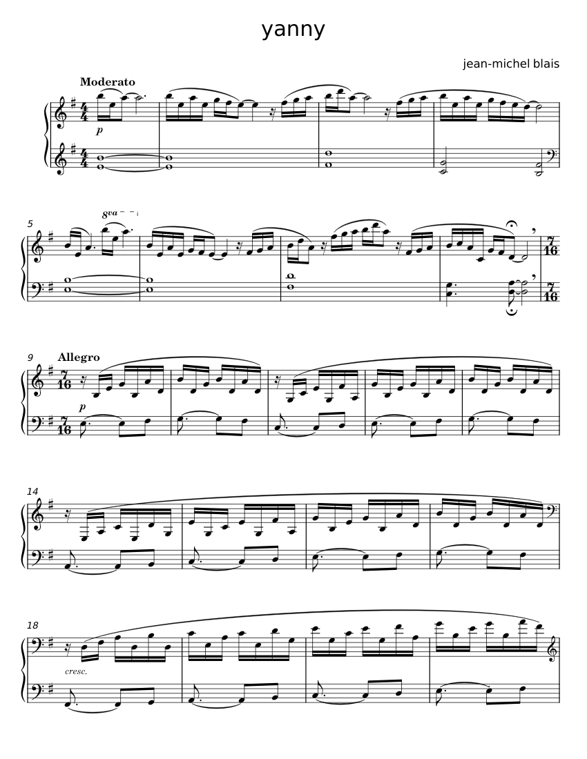 Yanni - Jean-Michel Blais Sheet music for Piano (Solo) | Musescore.com