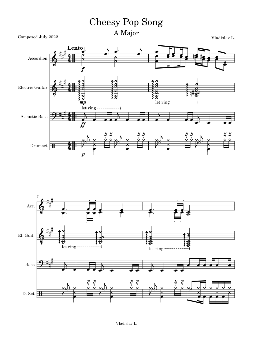 Cheesy Pop Song - Vladislav L. Sheet music for Accordion, Guitar, Bass ...