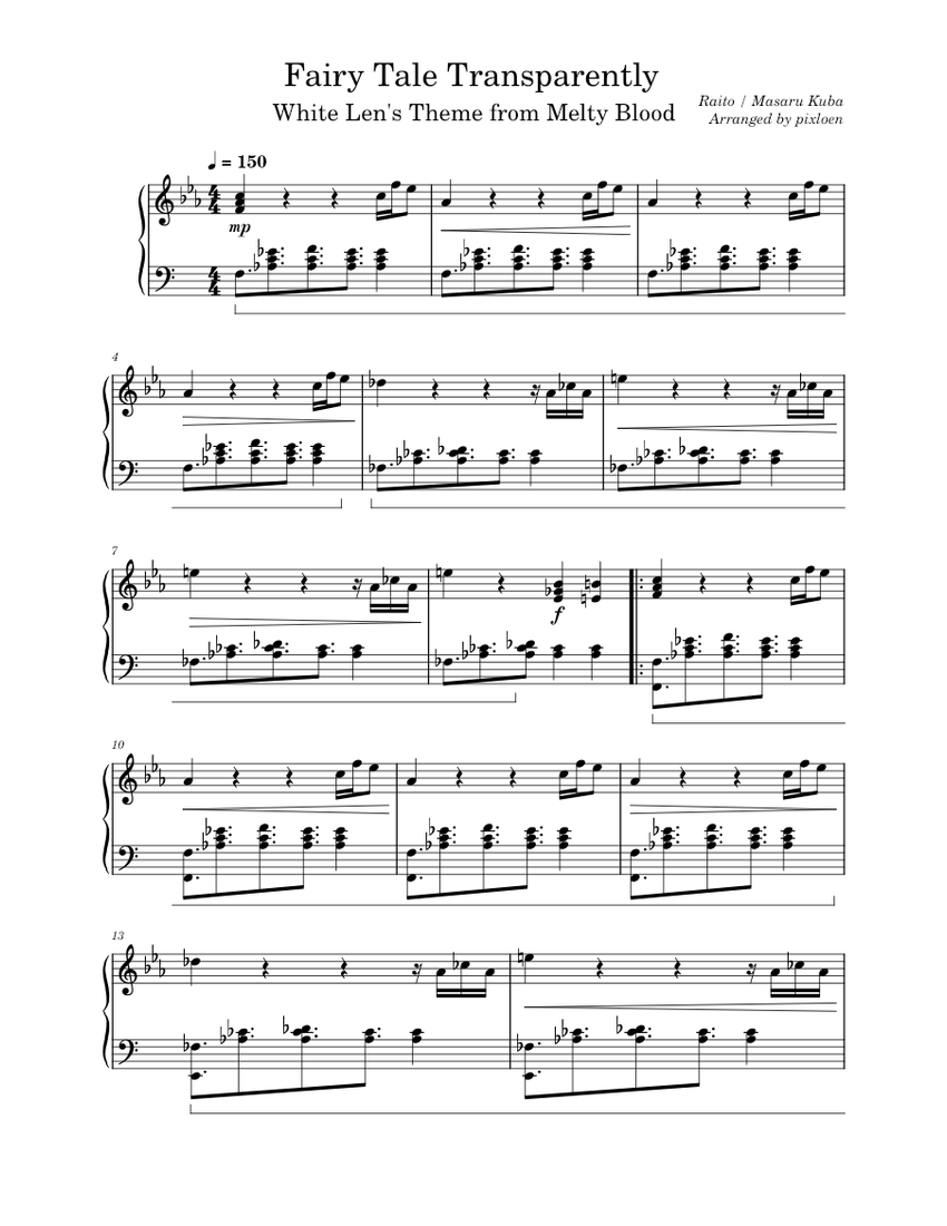 Fairy Tale Transparently – Raito Arr. Pixloen Sheet music for Piano ...