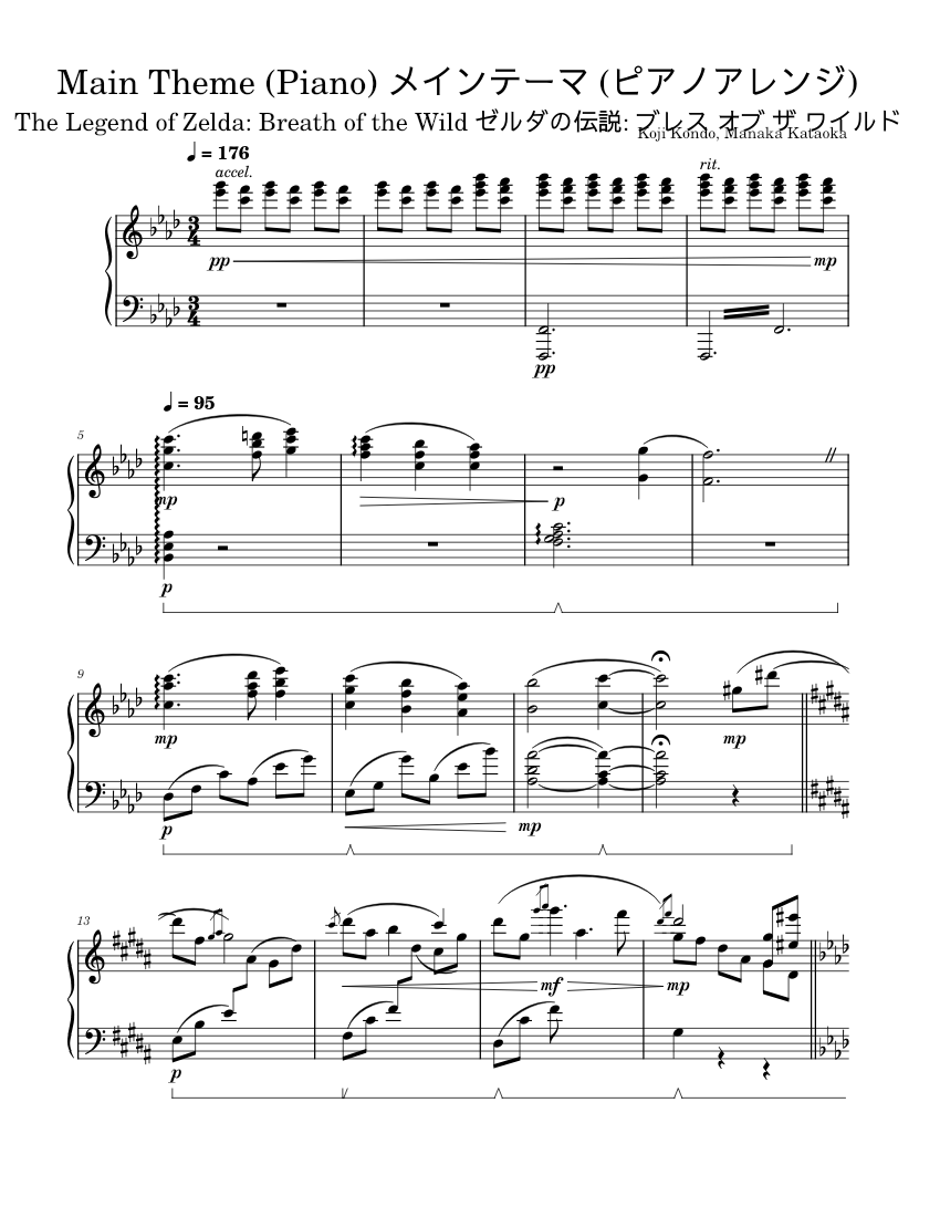 The Legend of Zelda: Breath of the Wild - Main Theme – Manaka Kataoka Main_Theme_(Piano) Sheet ...
