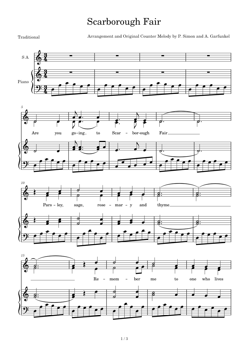 Scarborough fair – Simon & Garfunkel Scarborough Fair Canticle v3 Sheet ...