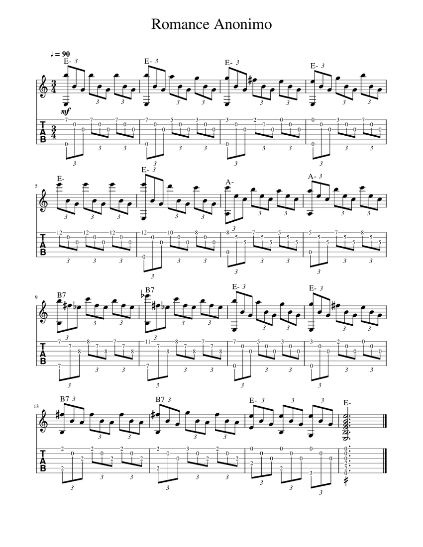 Romance_Anonimo Sheet music for Guitar (Solo) | Musescore.com