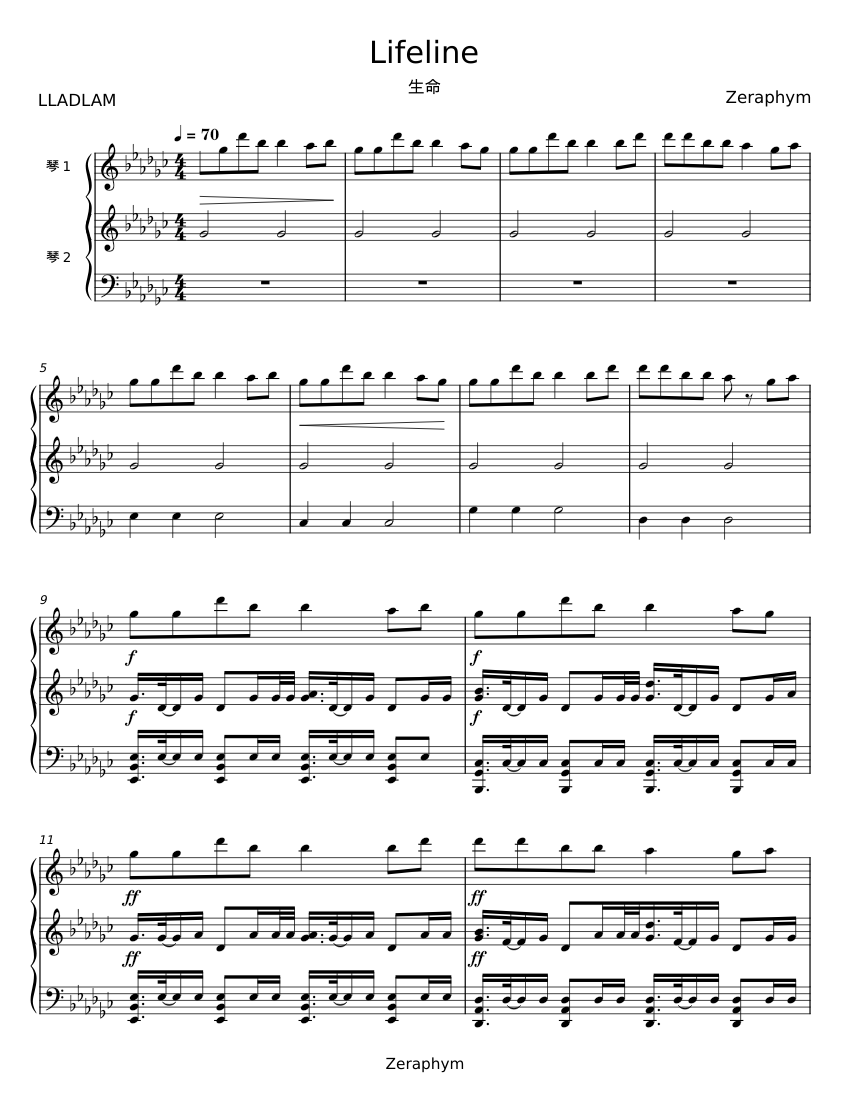 Lifeline - Zeraphym Sheet music for Piano (Piano Duo) | Musescore.com