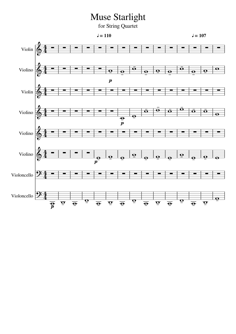 Muse - Starlight Sheet Music for Violin, Cello (String Ensemble ...