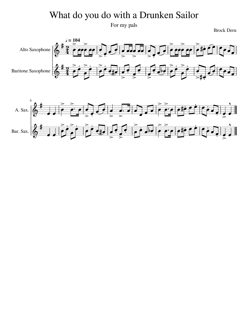 What do you do with a Drunken Sailor Sheet music for Saxophone alto, Saxophone baritone ...