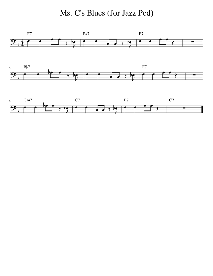 Ms. C's Blues Bass Clef Concert for Jazz Ped - piano tutorial