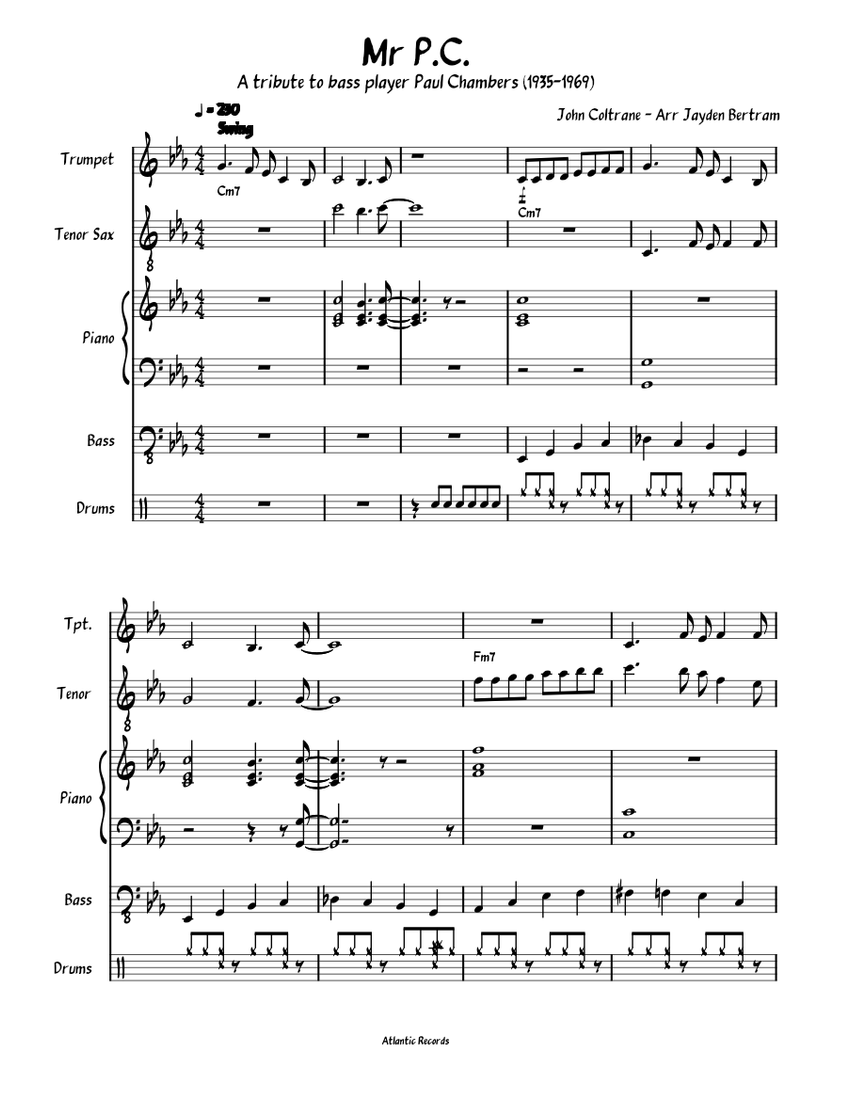 Mr P.C. Sheet music for Piano, Saxophone tenor, Trumpet in b-flat, Bass ...