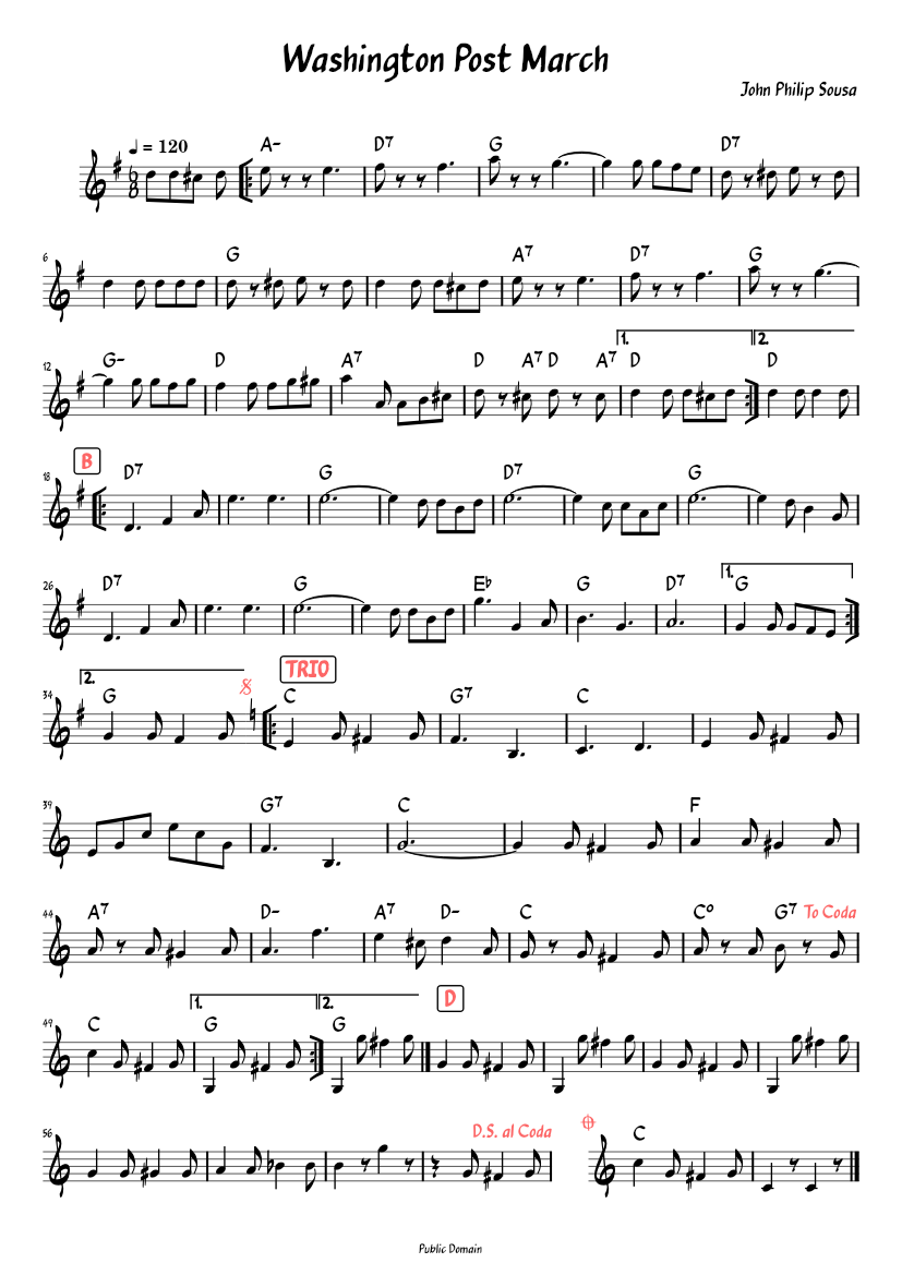 The Washington Post March (Lead sheet with lyrics ) Sheet Music with ...