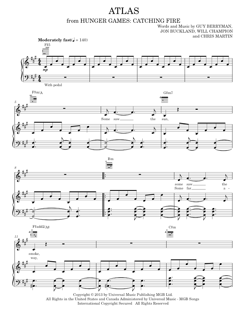 Play Official version of Atlas sheet music by Coldplay for Piano ...