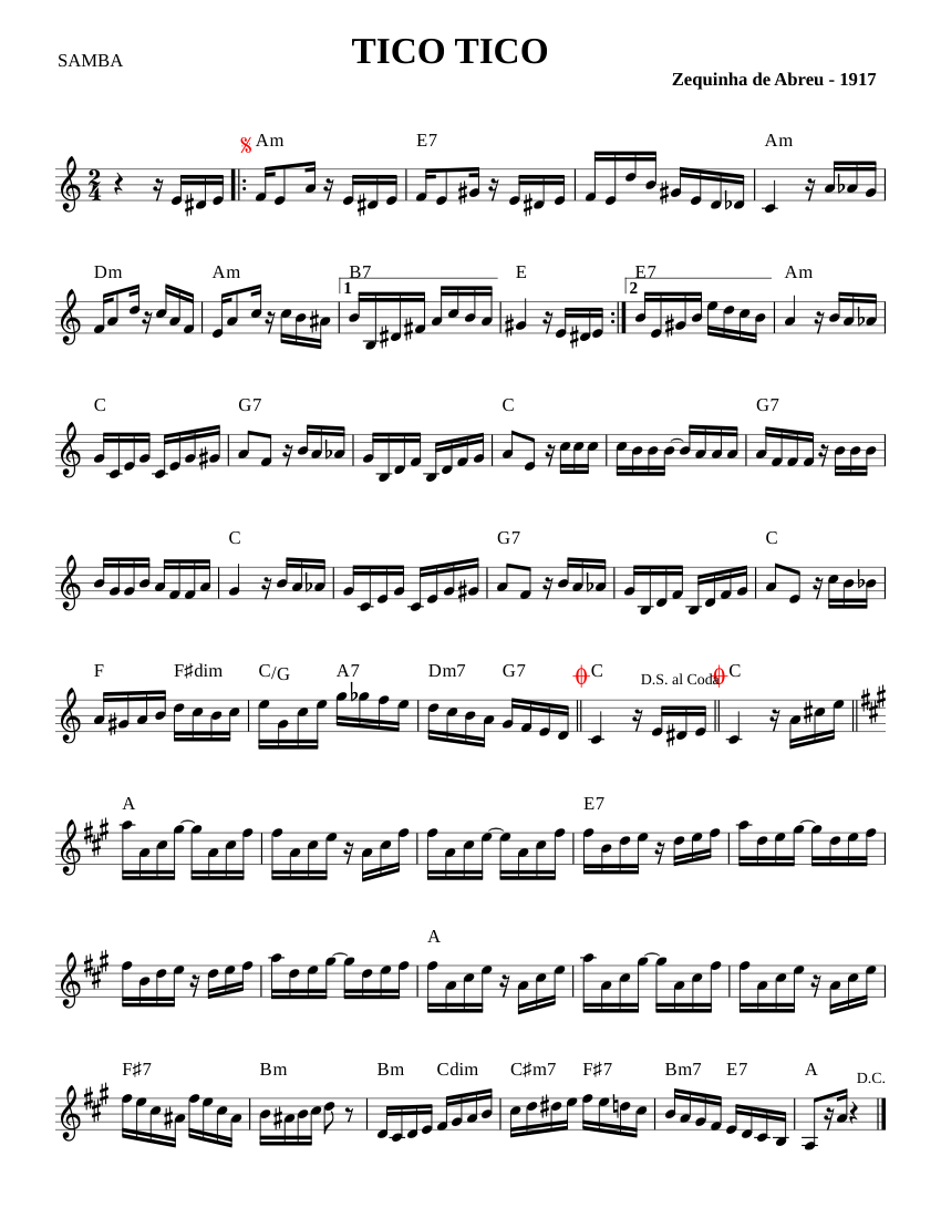 TICO TICO for bass (leadsheet) Sheet music for Piano (Solo) Easy ...