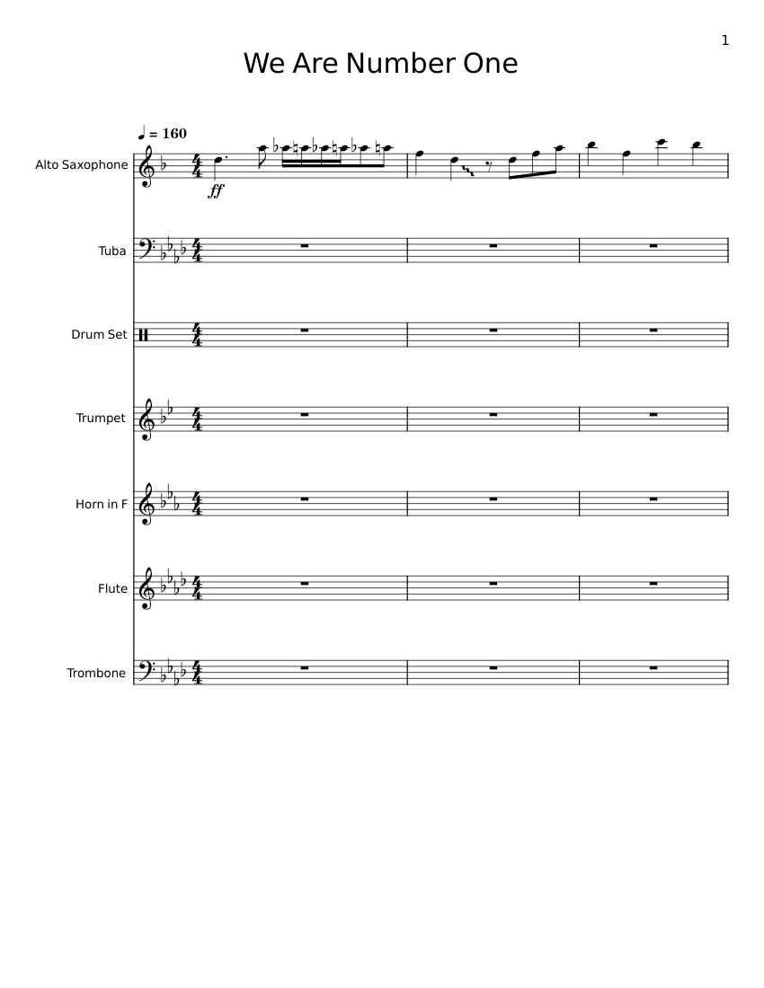 We Are Number One Sheet music for Trombone, Tuba, Flute, Saxophone alto ...