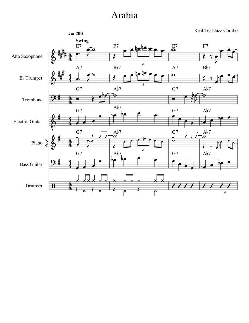 arabia Sheet music for Piano, Trombone, Saxophone alto, Trumpet in b ...