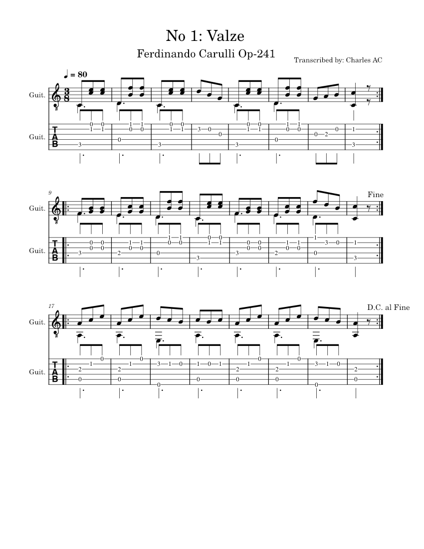 No 1 Valze: Op 241 - Ferdinando Carulli Sheet music for Guitar (Solo ...