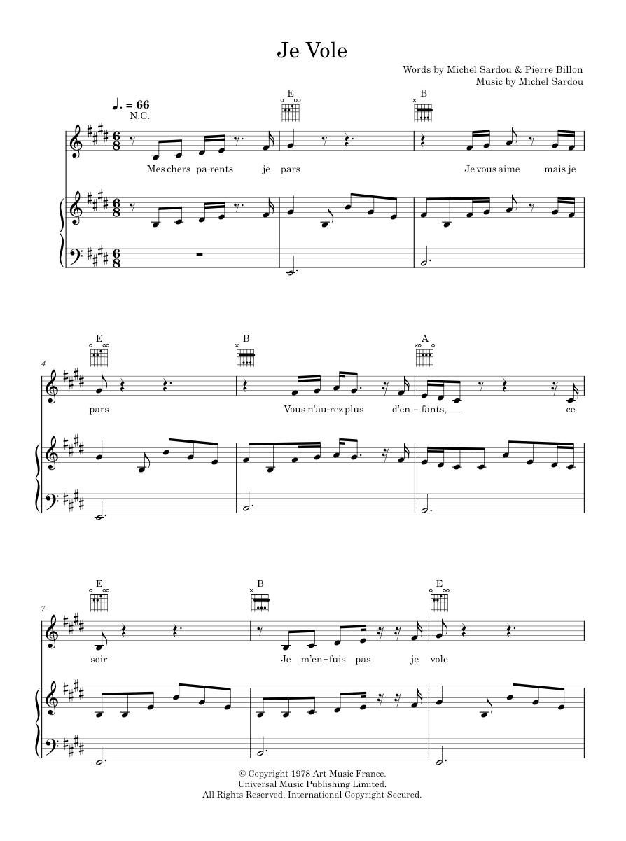 Play Official version of Je vole sheet music by Michel Sardou for Piano ...