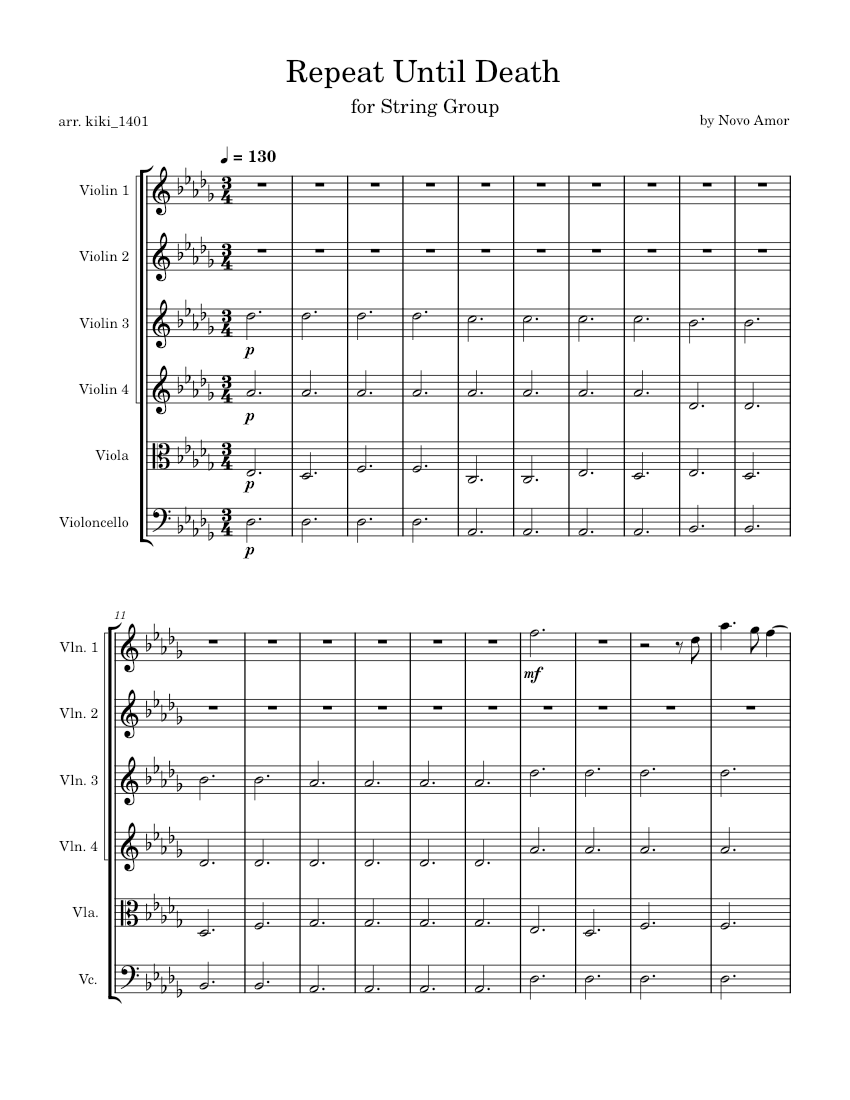 Repeat Until Death – Novo Amor Sheet Music for Violin, Viola, Cello ...