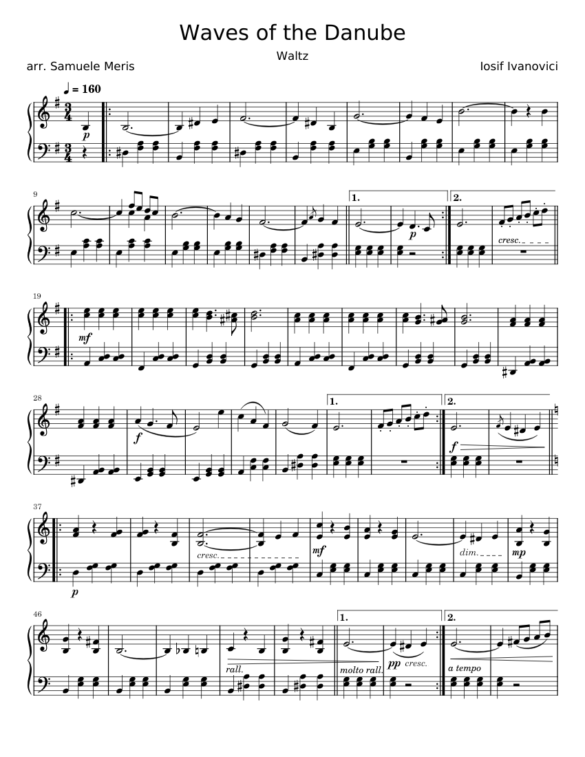 Waves of the Danube - Iosif Ivanovici Sheet music for Piano (Piano Duo ...