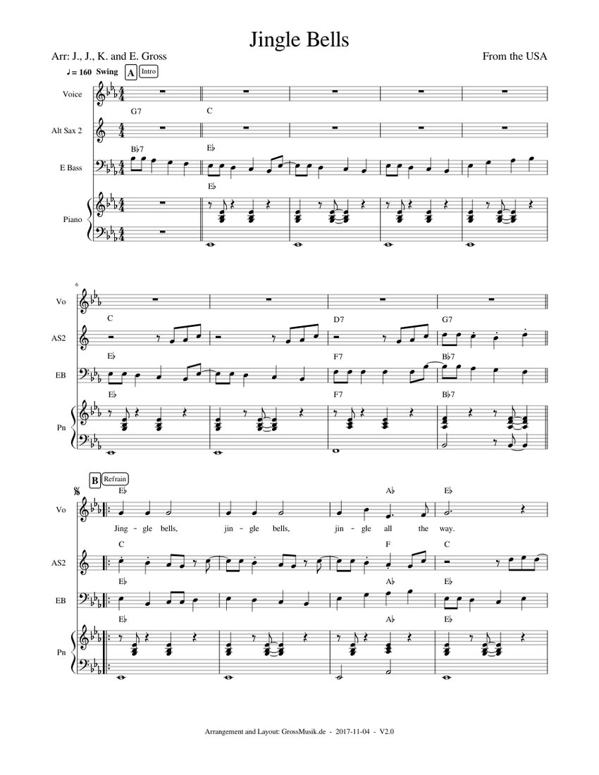 Jingle Bells - Easy Swing Arrangement Sheet music for Piano, Alto ...