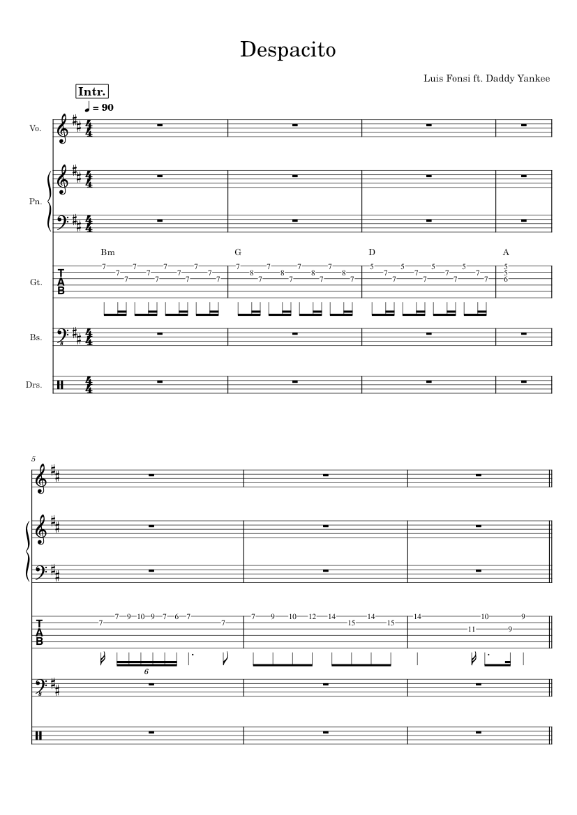 Despacito – Luis Fonsi ft. Daddy Yankee Sheet Music and Tab with Chords ...