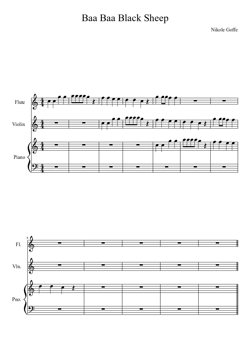 Baa Baa Black Sheep Sheet music for Piano, Flute, Violin (Mixed Trio ...