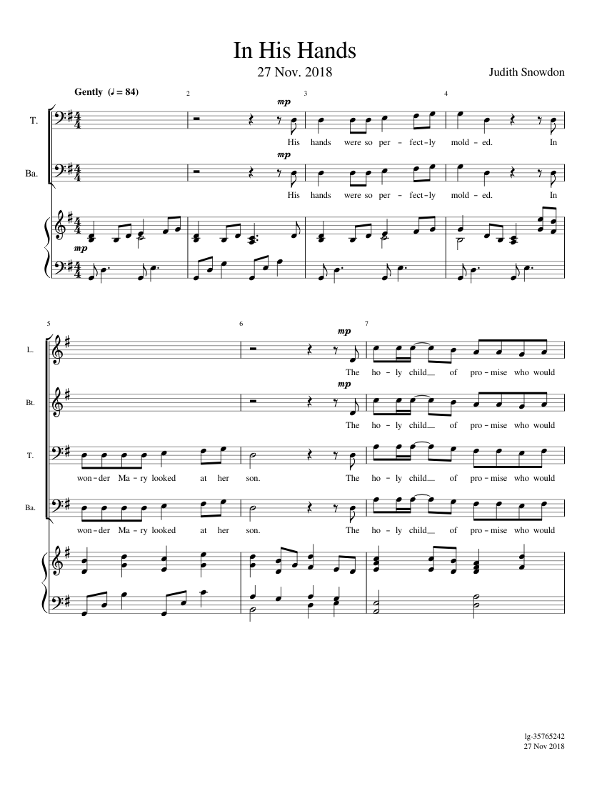 In His Hands Sheet music for Bass voice, Vocals (Choral) | Musescore.com