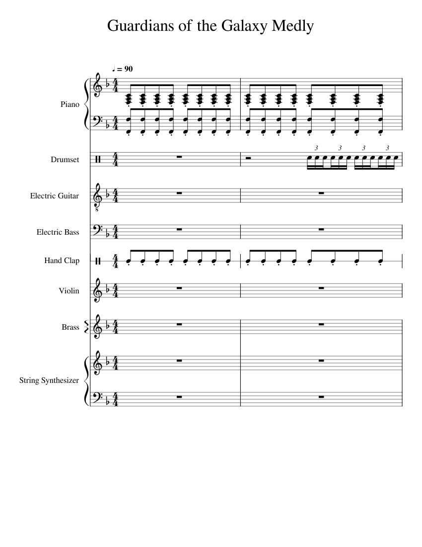 Guardians of the Galaxy Medly Sheet music for Piano, Violin, Guitar ...