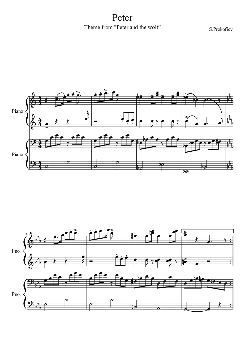 Peter and the wolf Sheet Music for Piano (Piano Duo) | MuseScore.com